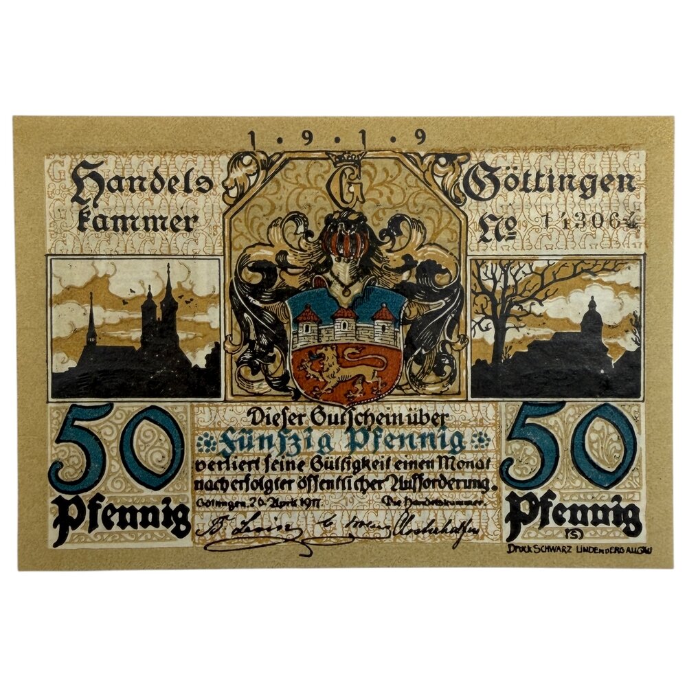 Германия (Германская империя) Гёттинген 50 пфеннигов 1917 г. (1919) (Серийный номер 2.5 мм.)