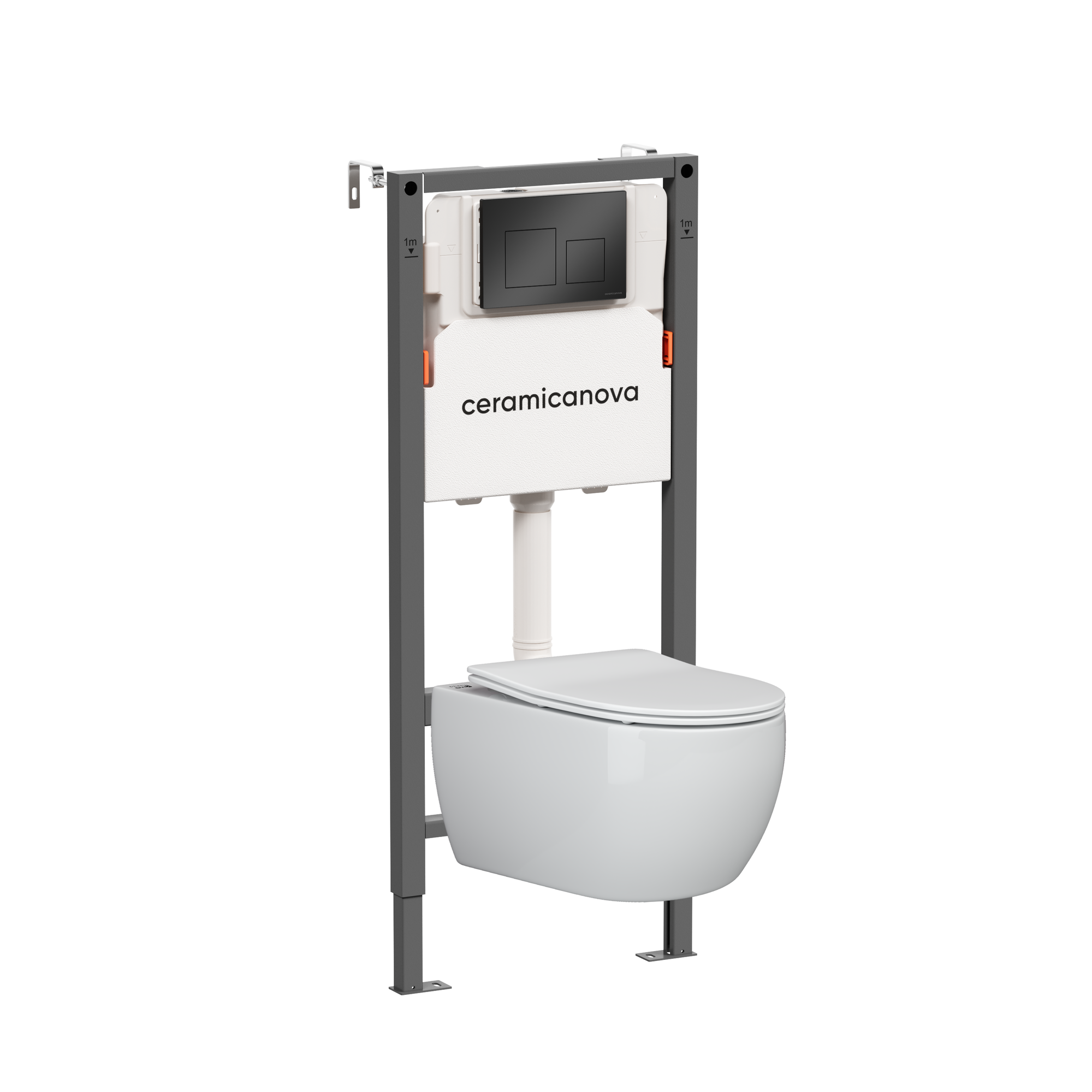 Инсталляция с унитазом комплект Ceramicanova Play CN3001 121002MB белый, с сиденьем микролифт и черной кнопкой смыва