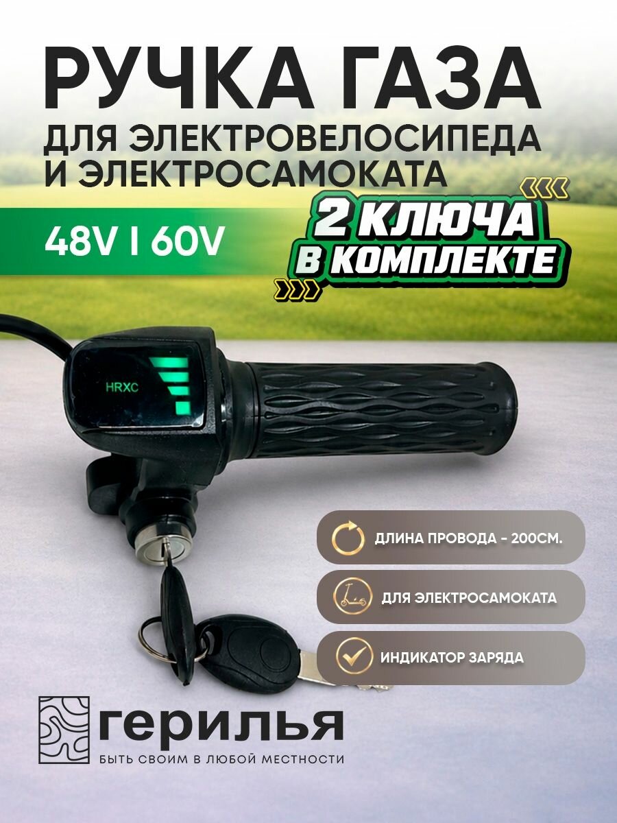 Ручка газа для электровелосипеда с вольтметром (60V); с замком зажигания
