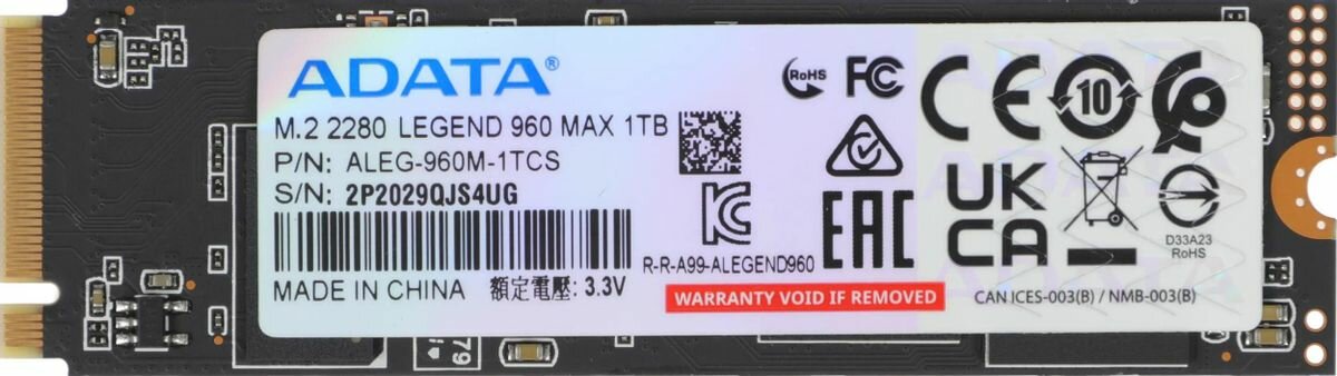 SSD M.2 A-DATA 1.0TB LEGEND 960 MAX (PCI-E 4.0 x4, up to 7400/6000Mbs, 3D NAND, DRA