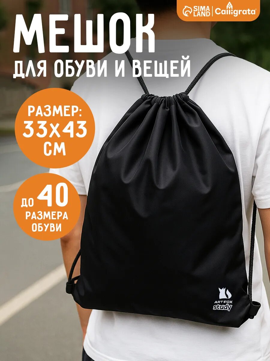 Мешок для обуви, болоньевый материал, цвет чёрный, 30 х 40 см, 1 сентября