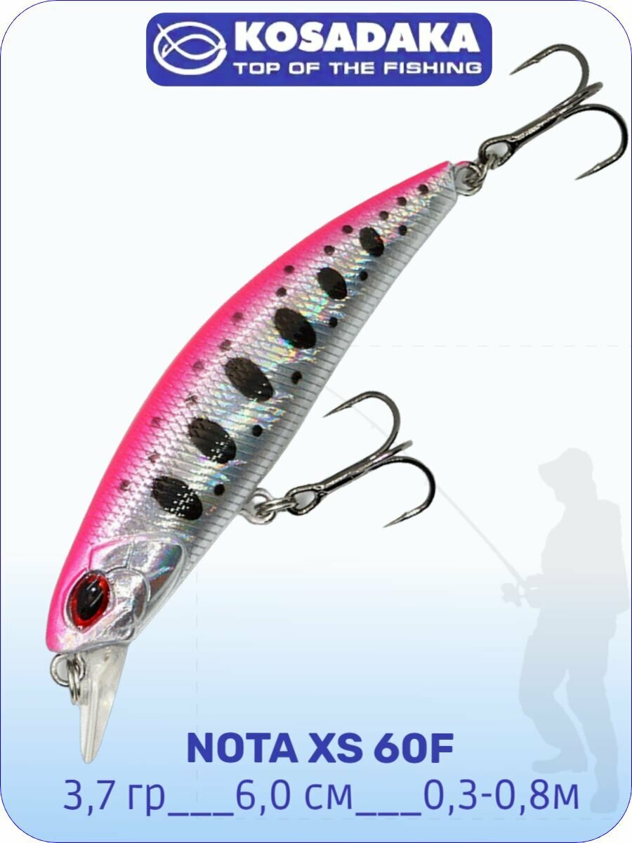 Воблер Kosadaka Nota minnow XS 60F плав, 60мм, 3.7г, 0.3-0.8м, цв. NTC
