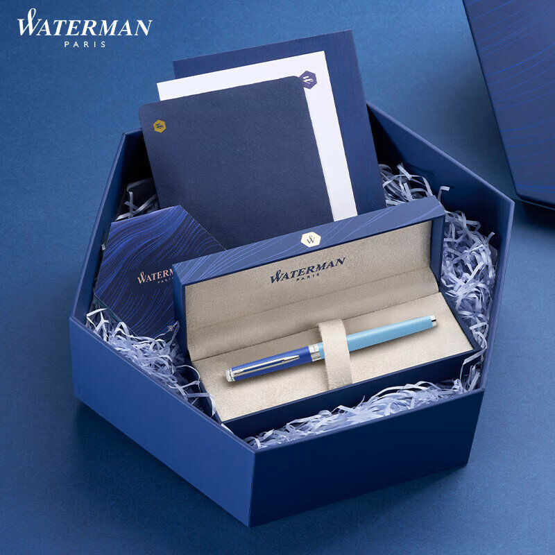 Ручка Waterman с элегантной синей черной и шестиугольной подарочной упаковкой Цвет：Junya элегантная синяя черная