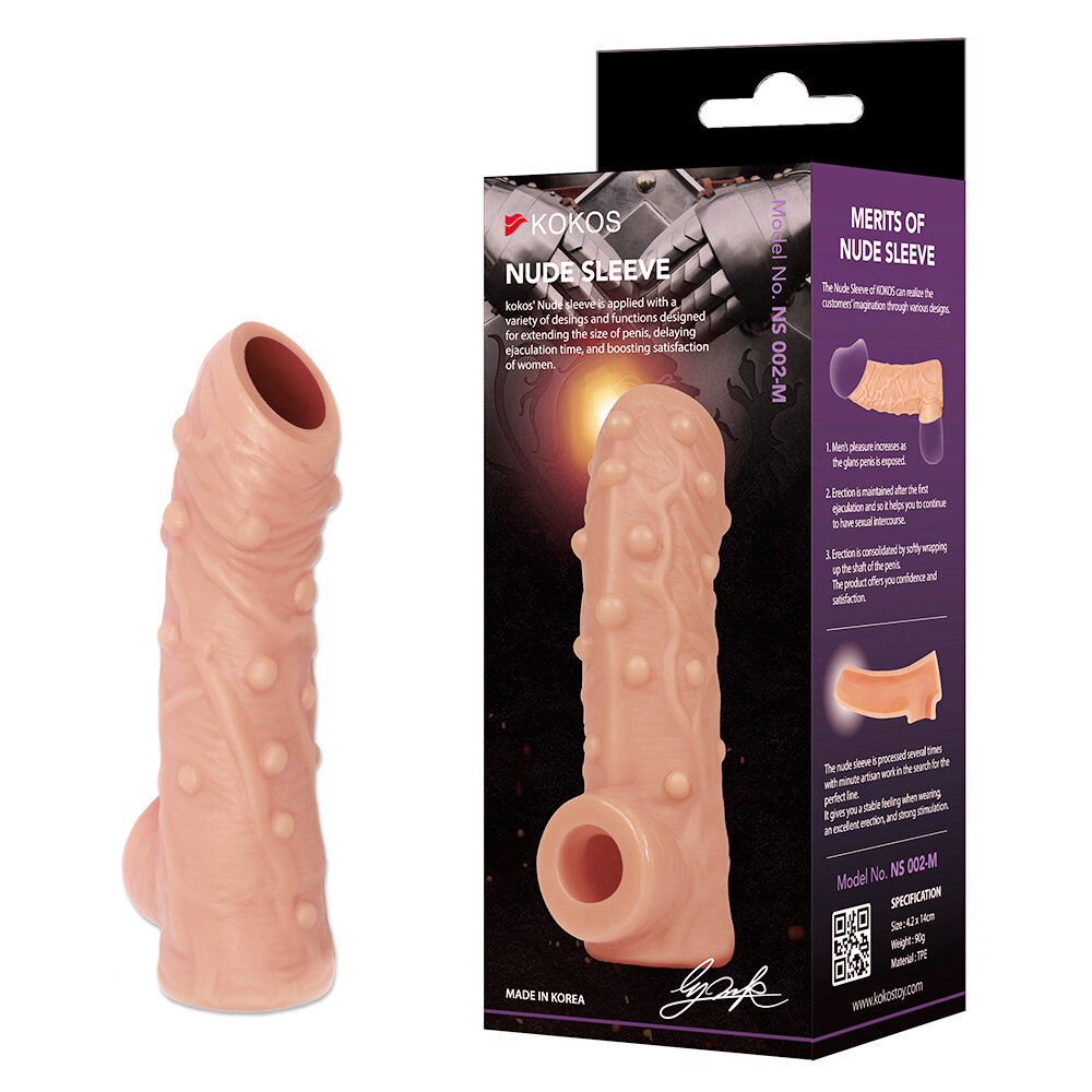 Насадка стимулятор телесная TPE, Kokos "Nude Sleeve", рельефная, 14см