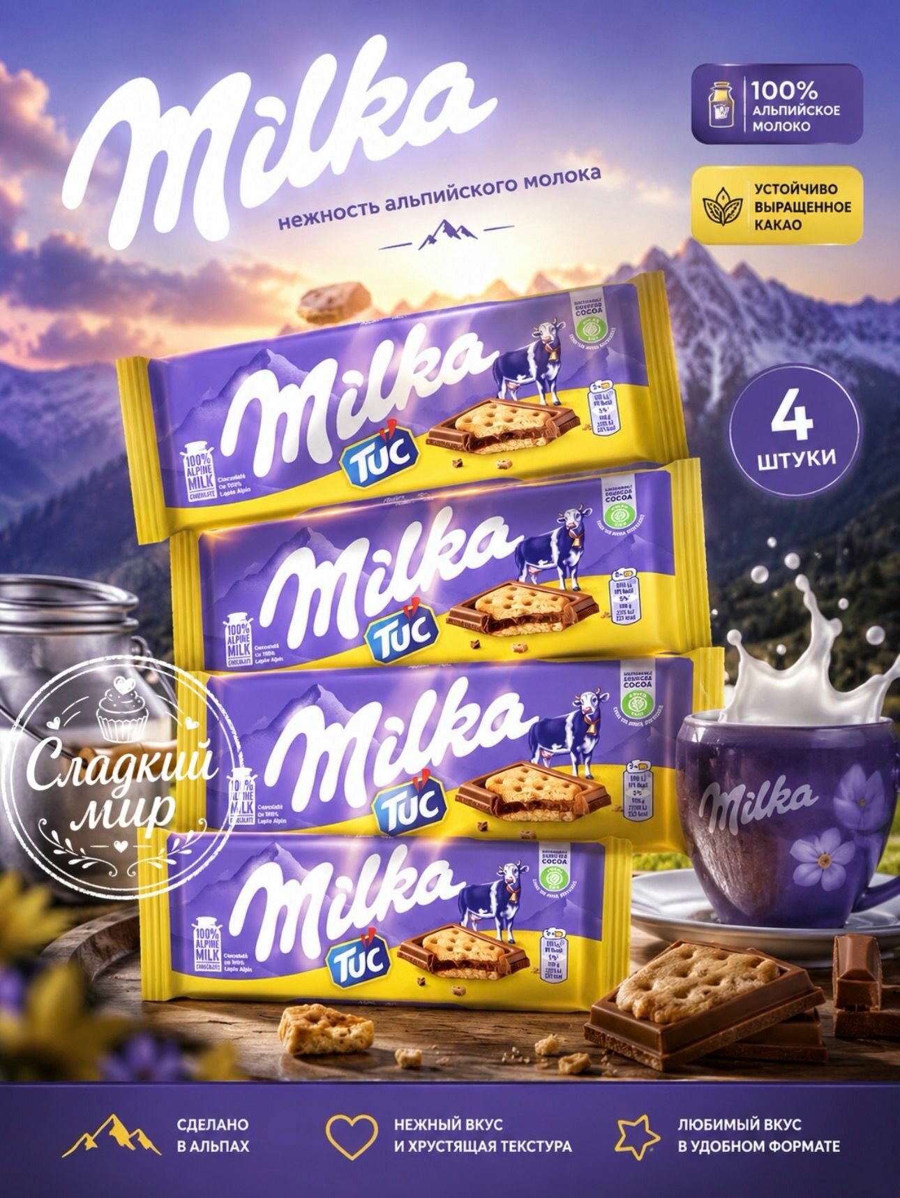 Шоколад плиточный Milka Tuc / Милка Тук 4шт