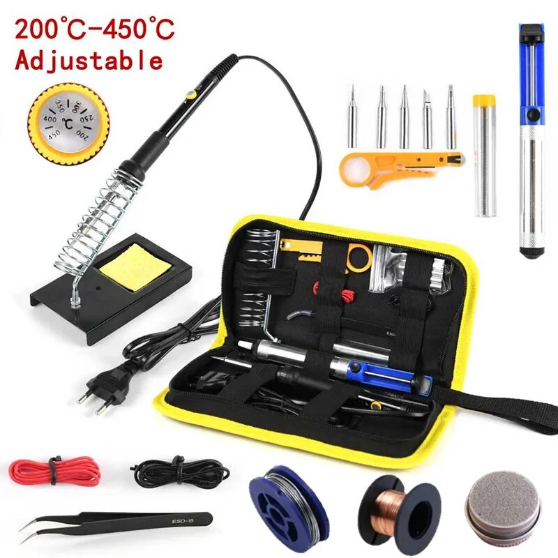 Электрический паяльник 60 Вт для пайки и ремонта US, Black 14pcs Kit