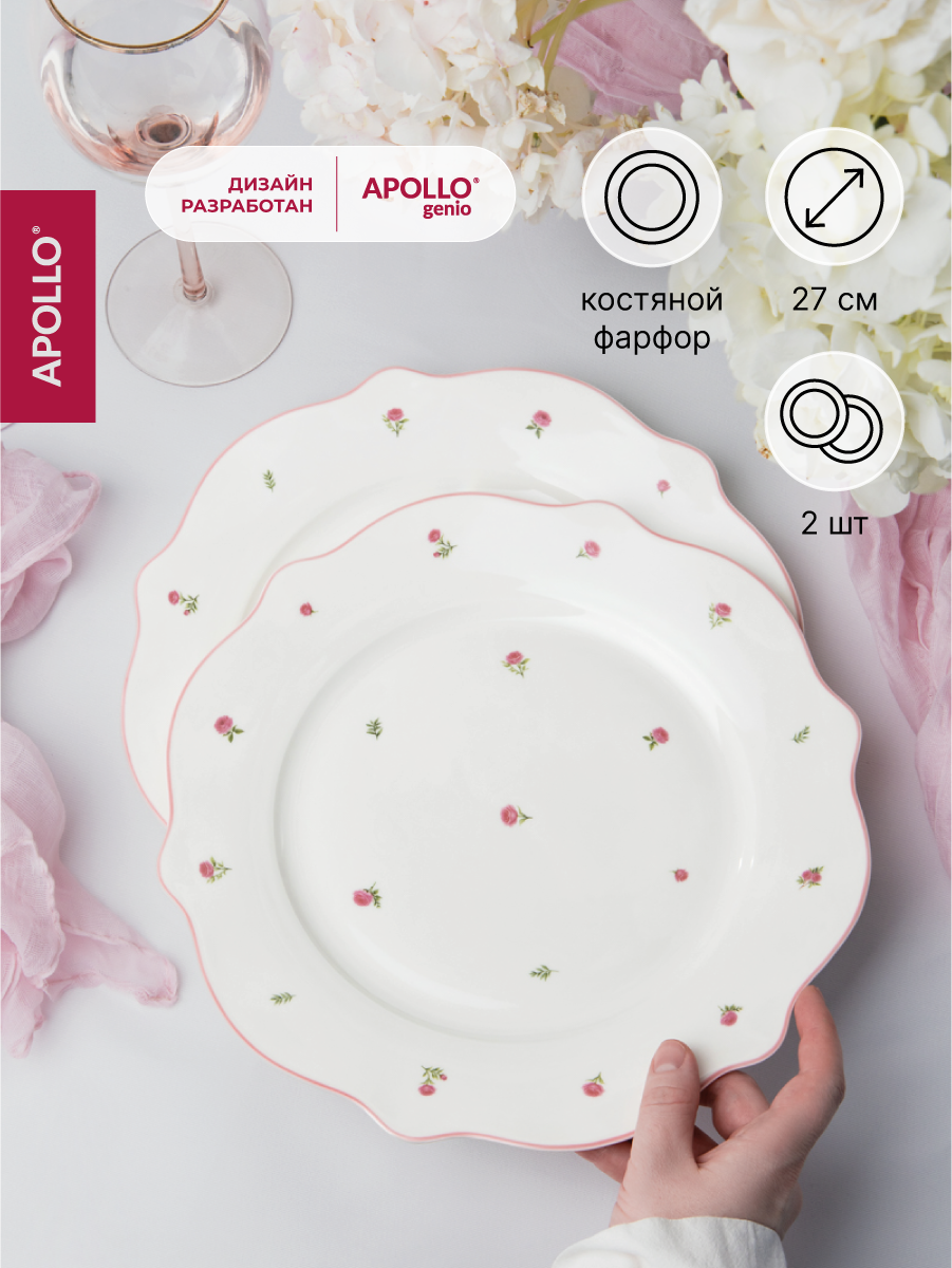 Набор обеденных тарелок Apollo "French rose", диаметр 27 см, 2 предмета, фарфор