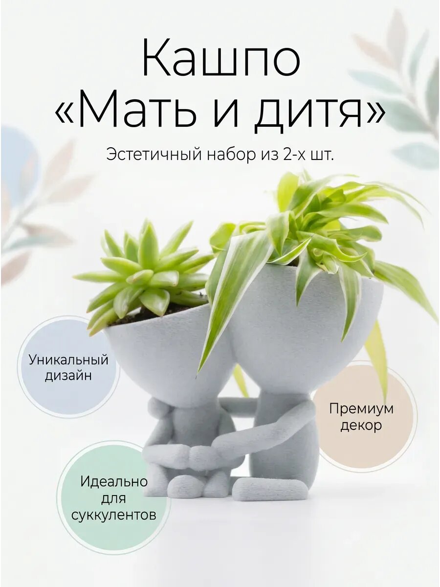 Набор кашпо для суккулентов мать и дитя 0.4 и 0.2 л