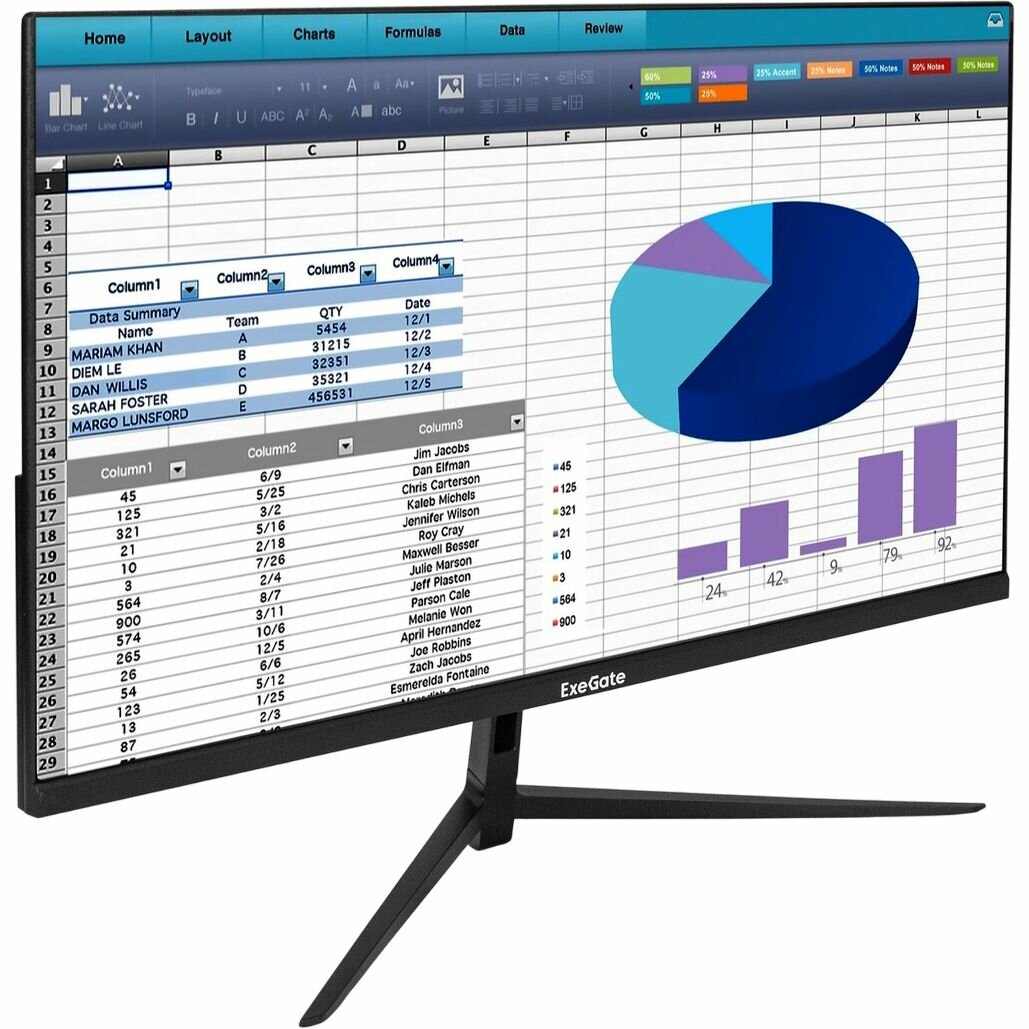 Монитор 23.8" ExeGate ProSmart EH2407A IPS 1920x1080, 100 Гц, 3 мс, 16:9, 250 кд/м , VGA, HDMI 2.0, DP 1.2.