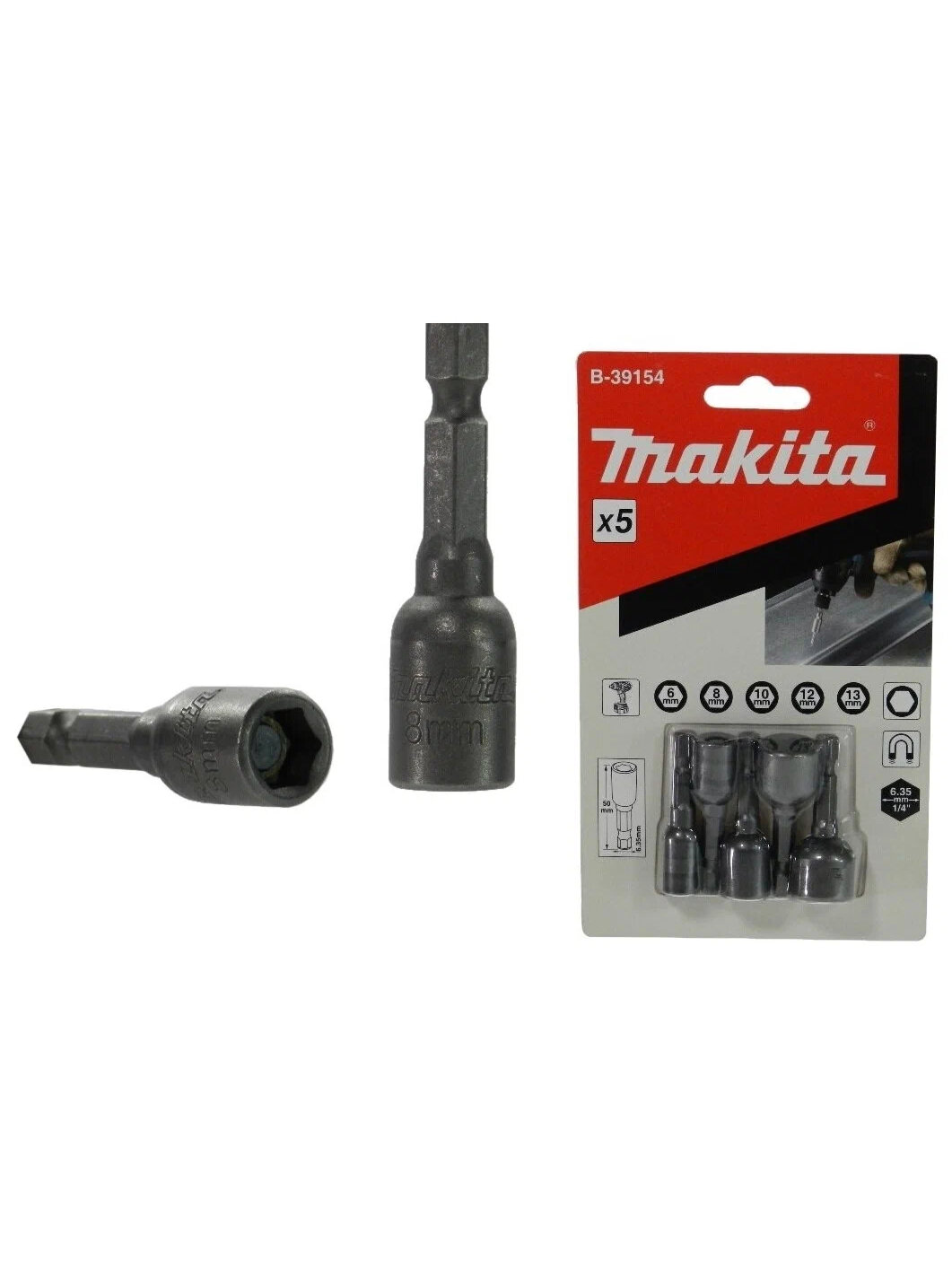 Набор магнитных торцевых головок Makita B-39154, 6-гранные, 5 шт