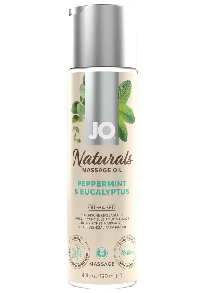 Массажное масло JO - Peppermint & Eucalyptus/Мята и эвкалипт - 120мл.