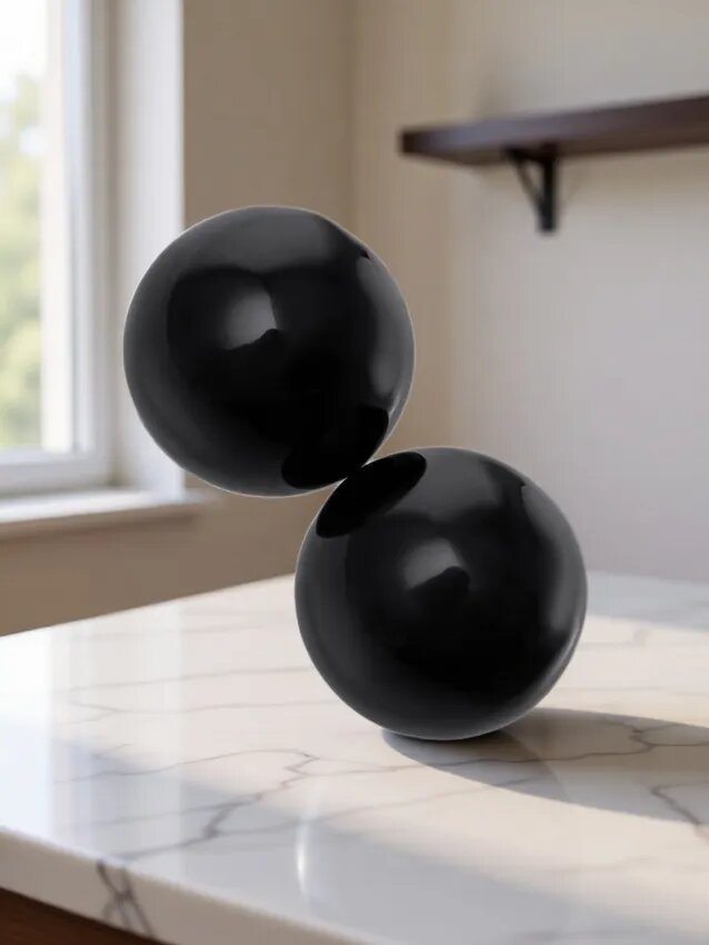 Вагинальные Шарики Sexus Glass D3.2, черный, закаленное стекло, мешочек в комплекте