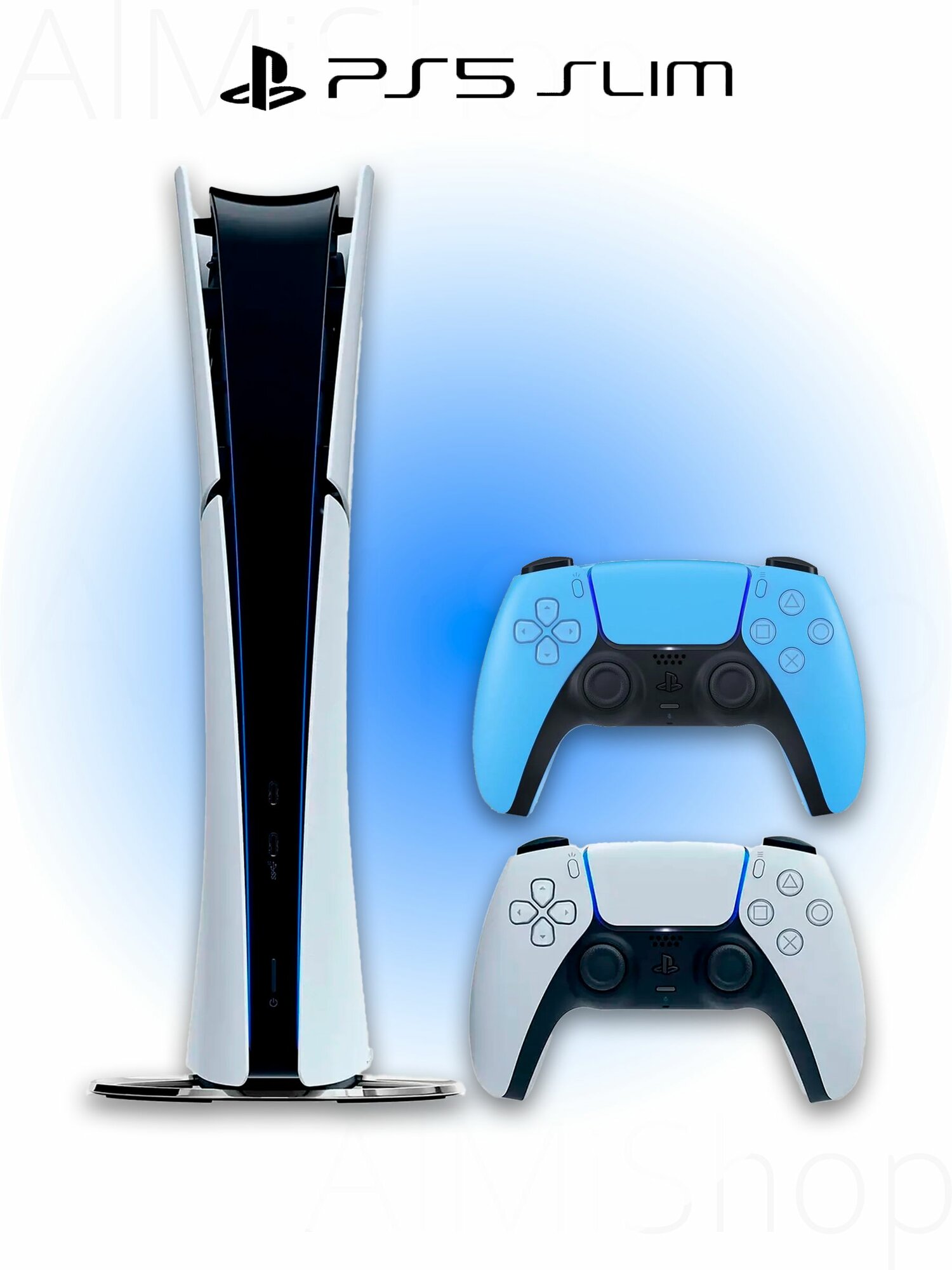 Игровая приставка Sony PlayStation 5 Slim Digital (без дисковода) + 2 геймпад (голубой, Starlight Blue)