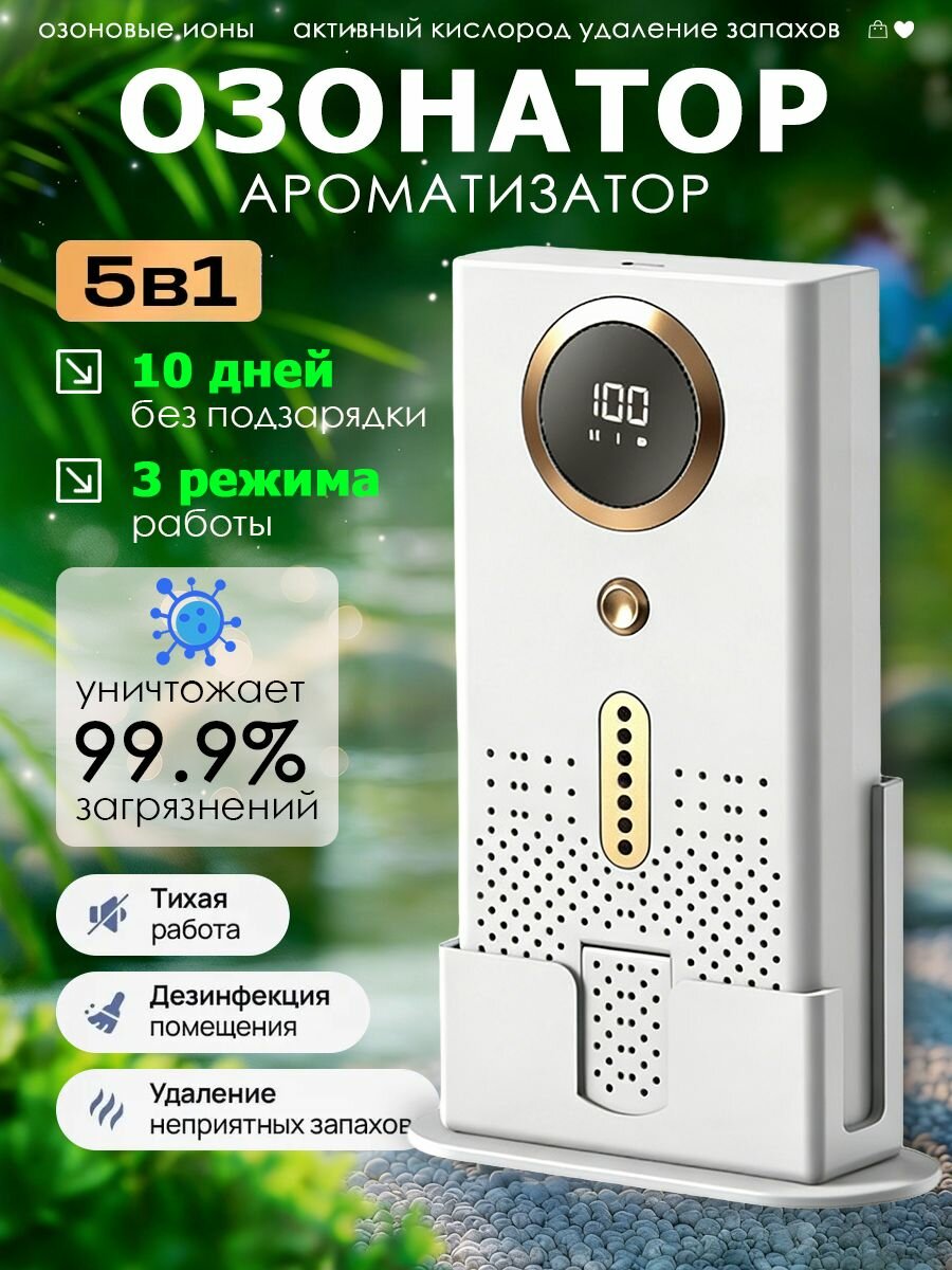 Портативный озонатор воздуха 5 в 1, ионизатор и очиститель, уничтожает бактерии и запахи, 3 режима, для дома и животных