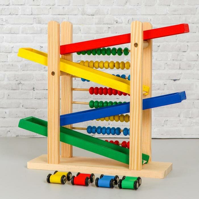 Детская деревянная игрушка 2 в 1 Автотрек счёты 31 28 9,5 см