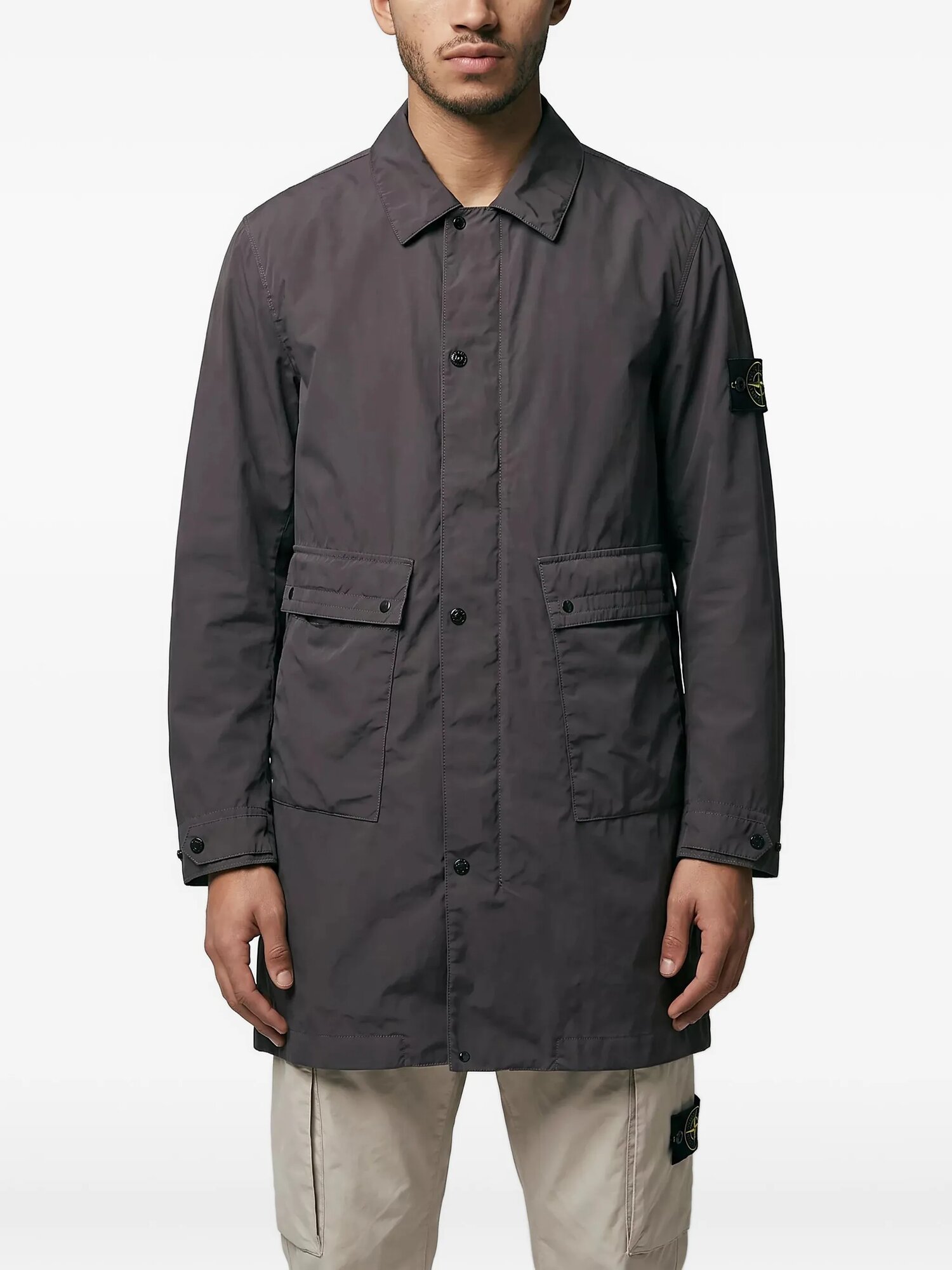 Пальто Stone Island Logo-patch button-up trench coat, размер L — фото 1