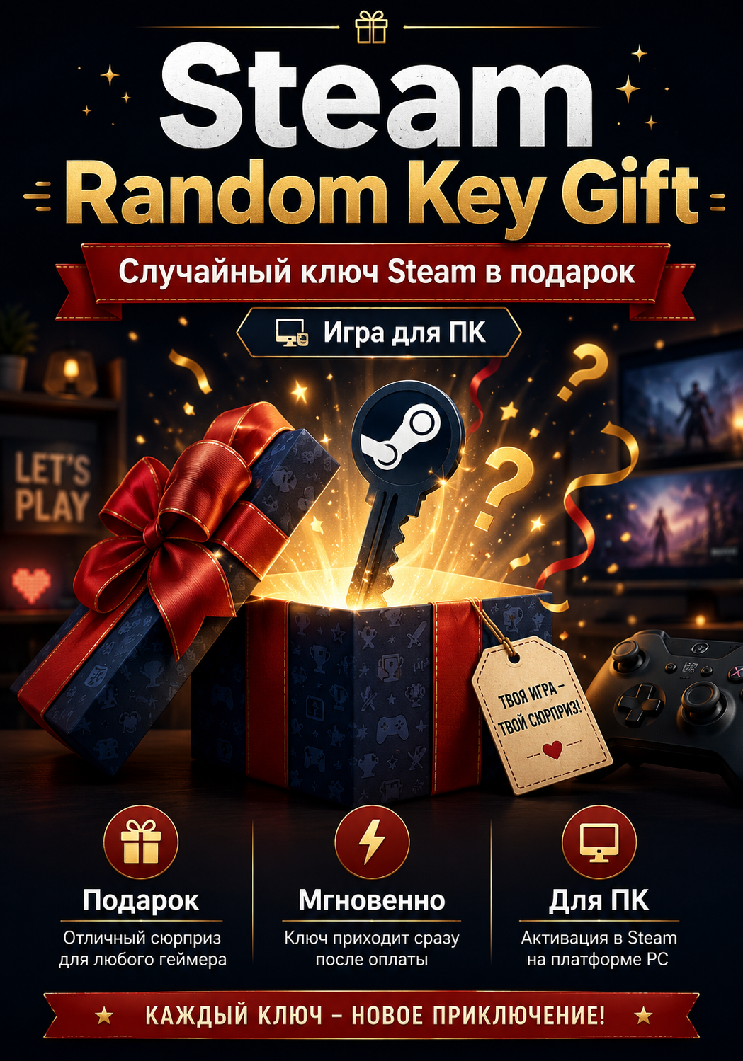 Steam Random Key Gift | Случайный ключ Steam в подарок | Игра для ПК