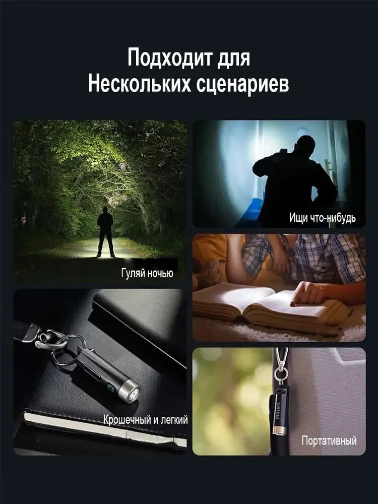 Многофункциональный мини-фонарь чёрный, УФ-детектор банкнот, линейка, зарядка USB-C — фото 1