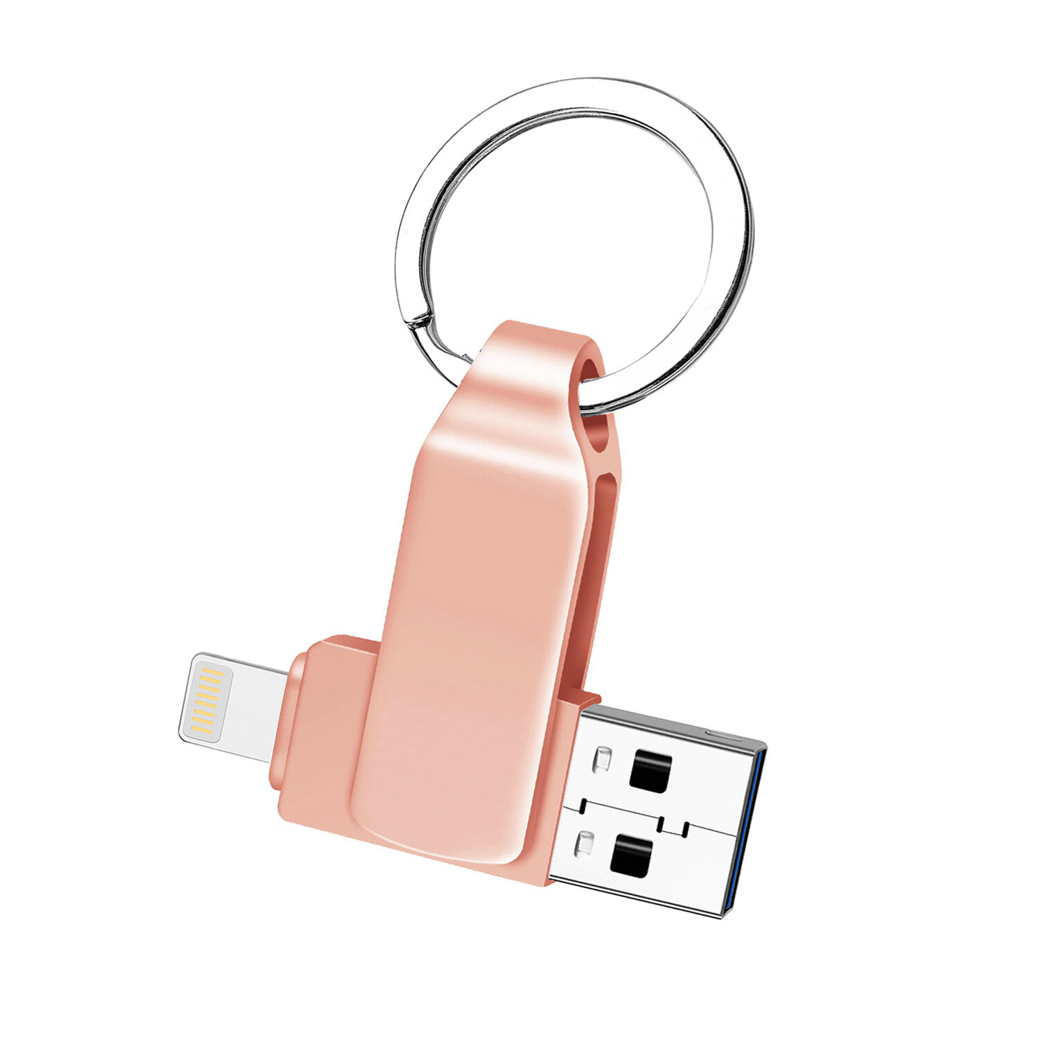 Металлическая USB-флешка для iPhone, розовое золото, 256 ГБ, высокоскоростная передача, вращающийся дизайн, для