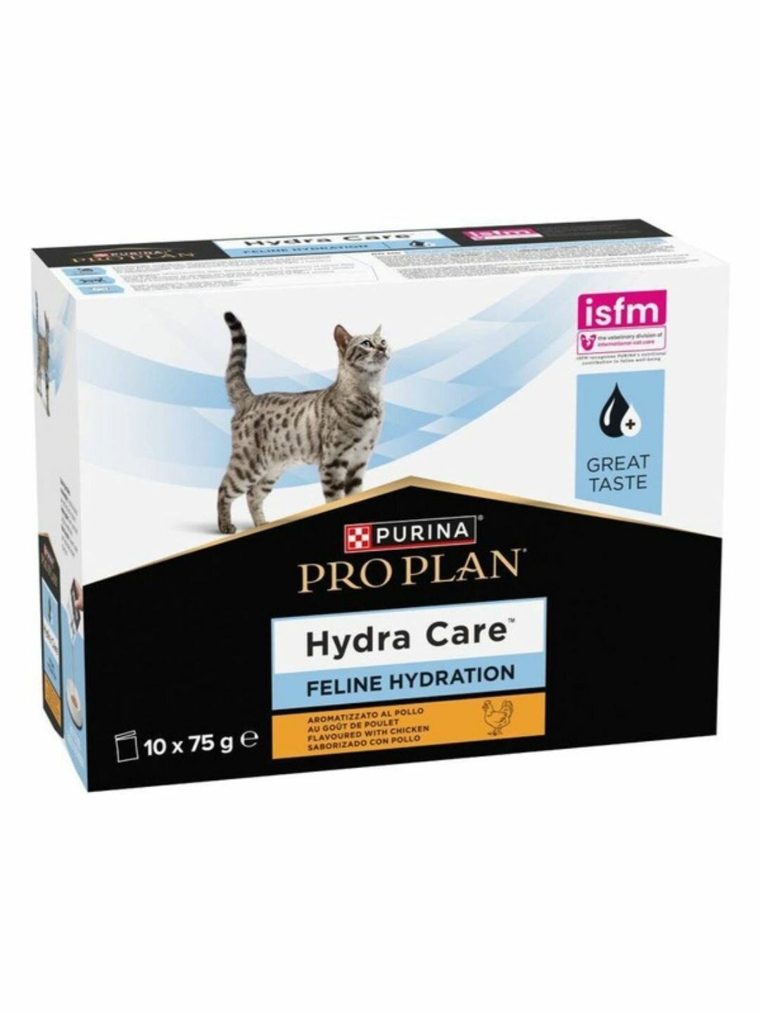 Пищевая добавка для кошек диетический Pro Plan Veterinary Diets Hydra Care для увеличения потребления воды и снижения концентрации мочи, с курицей, 75 г х 10 шт.