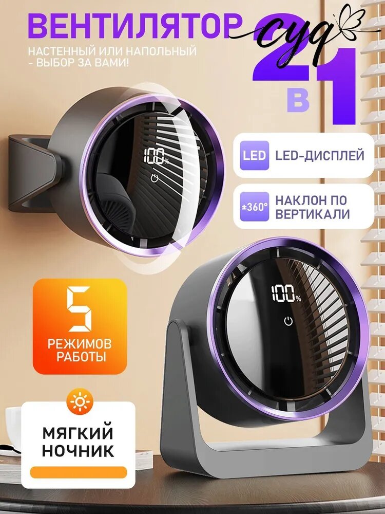Настольный вентилятор CYQ5-1128-1pc, серый, фиолетовый