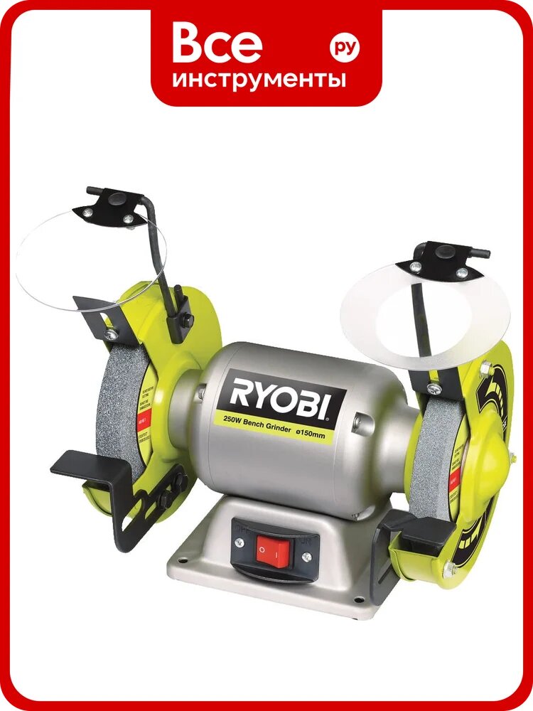 Точило Ryobi RBG6G1 с защитным экраном, асинхронным электродвигателем и прямым приводом для бытового применения