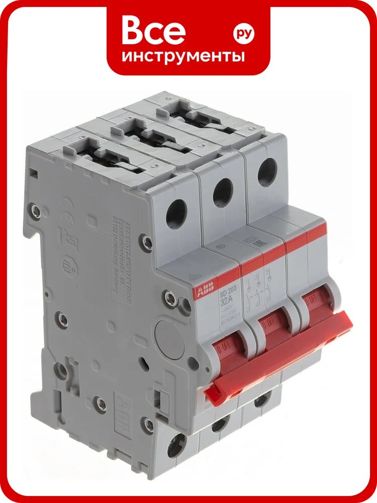 Рубильник ABB 3п SD203 32A рычаг красный 2CDD283101R0032, ударопрочный корпус из негорючего пластика, серый цвет