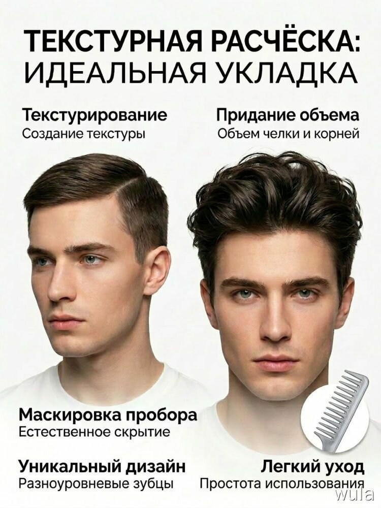 Текстурная расчёска wula с гребнем для быстрой укладки и объёма волос, для ежедневного использования — фото 1