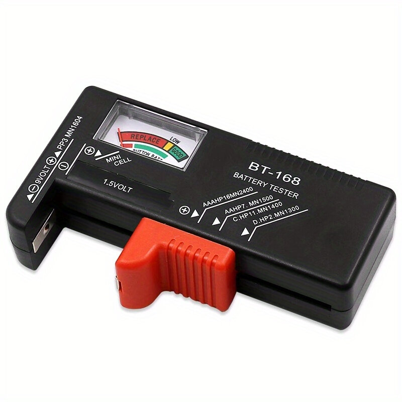 Тестер батареек для AA/AAA/C/D/9V, черный, с цифровым дисплеем и цветовой индикацией (красный/желтый/зеленый) для проверки заряда