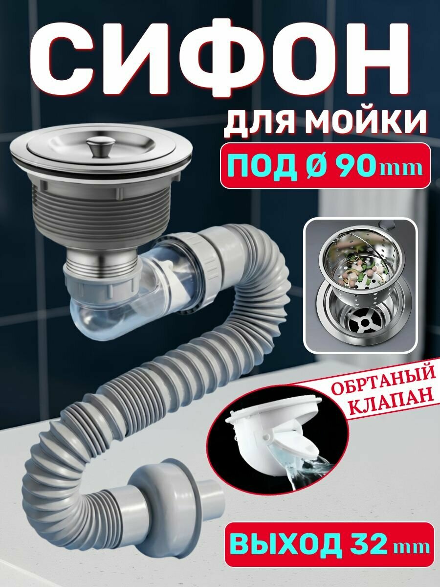 Сифон для кухонной мойки без перелива