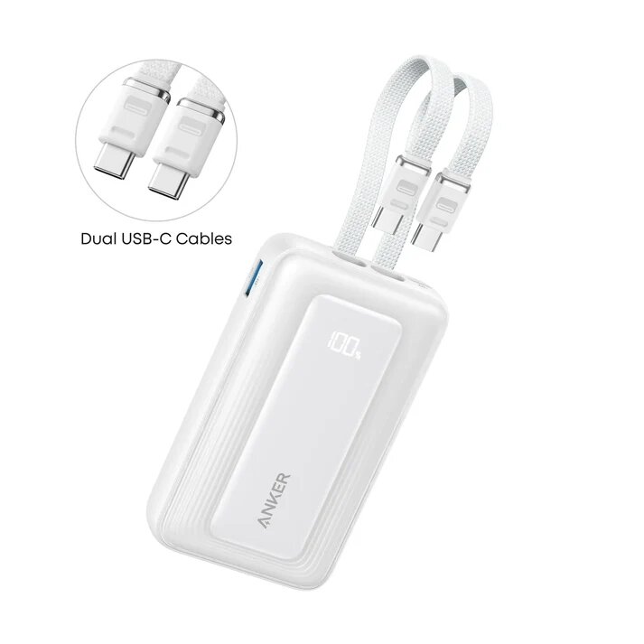 Внешний аккумулятор Anker Zolo Power Bank 10000mAh 35W, 2 встроенных кабеля Type-C – White