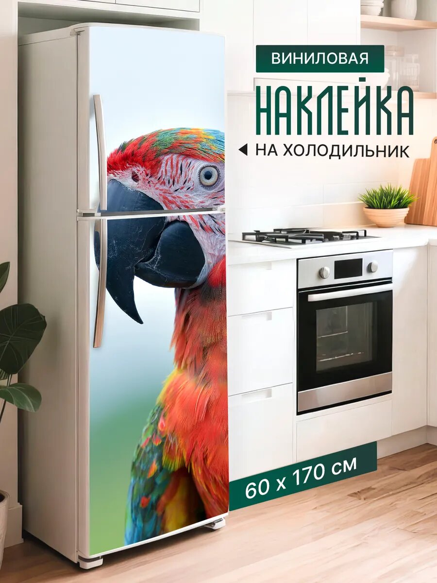 Наклейка декор на холодильник с принтом попугай Ара 60х170 см