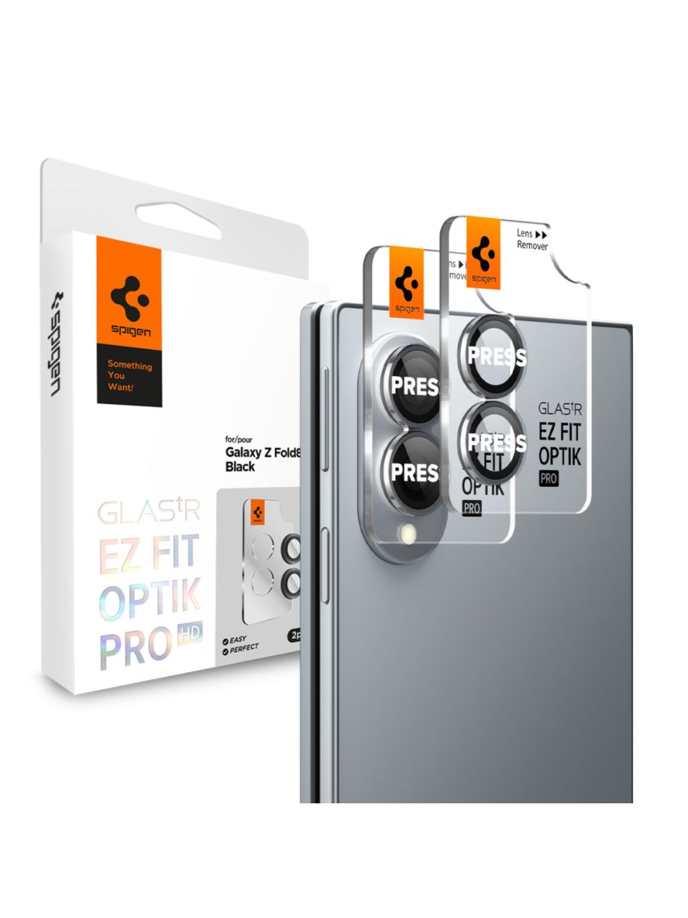 Защитное стекло на объектив камеры 2 штуки Spigen на Samsung Galaxy Z Fold 8, черное