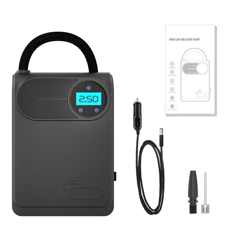Проводной цифровой автомобильный насос для шин с USB зарядкой, черный, портативный для накачки колес