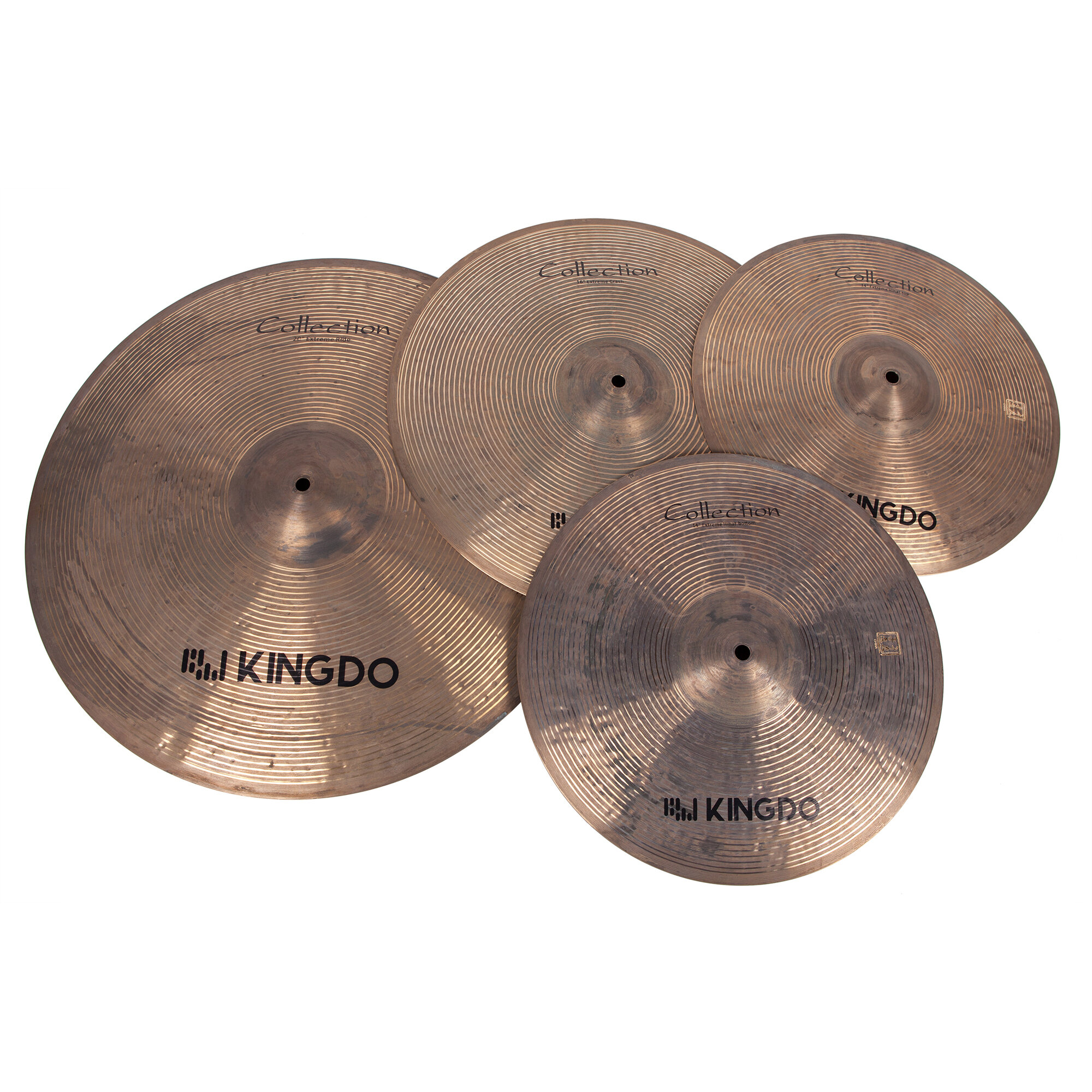 Комплект тарелок: Hi-Hat14" [COLLECTION EXTREME SET 14"+16"+20"] KINGDO [COLLECTION EXTREME SET 14"+16"+20"] Crash16", Ride20" натуральная поверхность, ручная работа, сплав В20