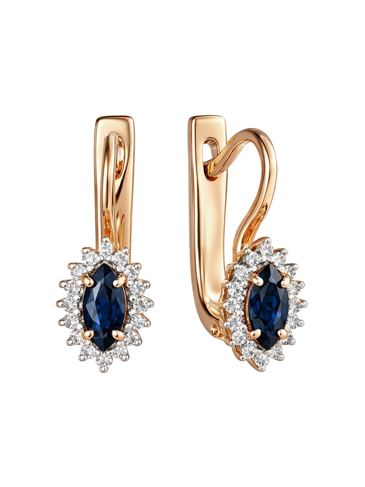 Серьги золото, 585 проба, сапфир, топаз