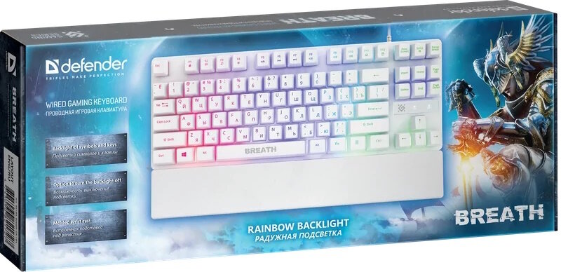 Клавиатура Defender игровая Breath GK-184 RU, белый, LED радужная,87кнопок , подставка (45184)