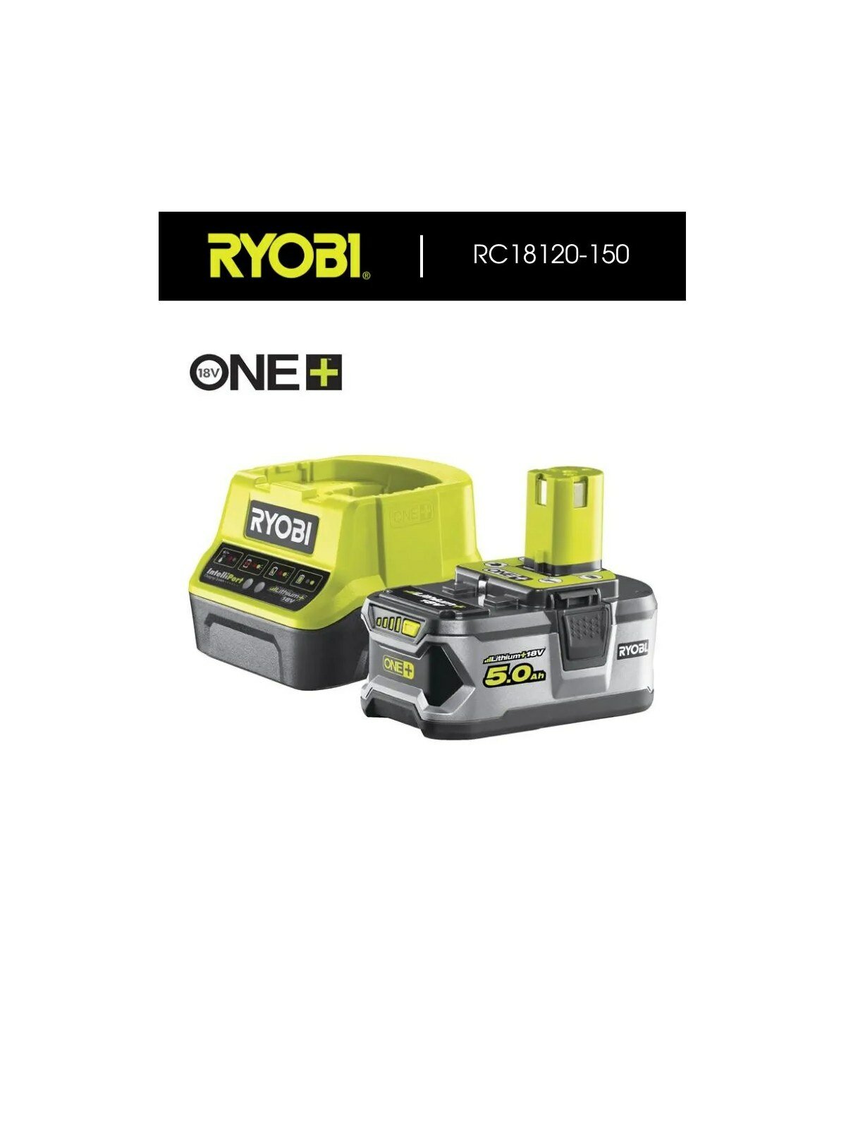 Ryobi ONE+ набор аккумулятор (5.0Aч, 18 В, Li-Ion) + зарядное устройство RC18120, RC18120-150, 5133003366