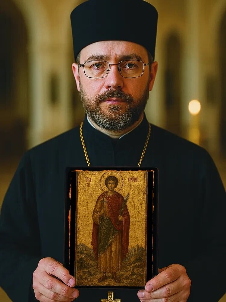 Икона Порфирий Кесарийский, на дереве, 15×18 см, освящённая, ручная работа