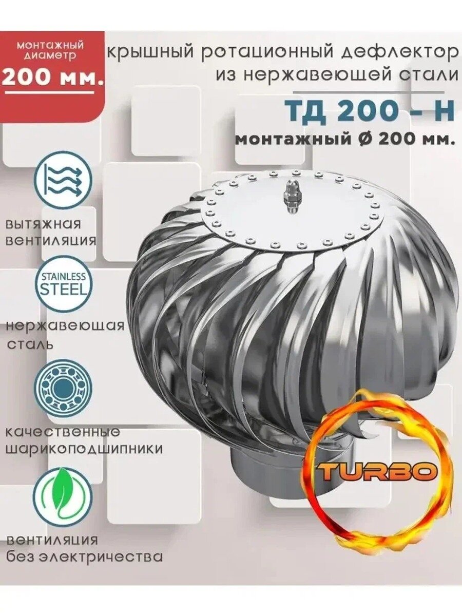 Ветровая турбина для вентиляции, воздуховод 200 мм из нержавеющей стали, кровельный дефлектор