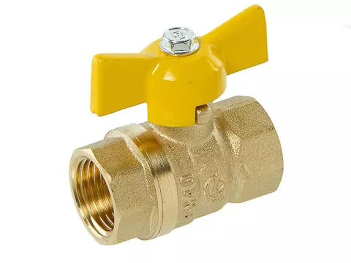 Газовый кран шаровой 1/2" ВР, латунь, бабочка желтая, Стандарт галлоп, PN40, стандартный проход