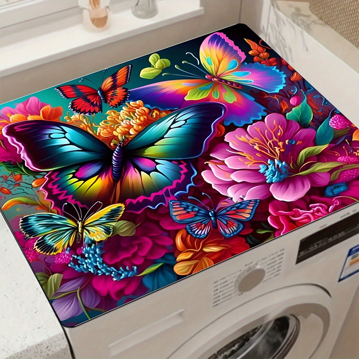 Мягкий быстросохнущий диатомитовый коврик-подставка с узором «Пион и бабочка», 23,62×23,62 дюйма, для кухни и прачечной