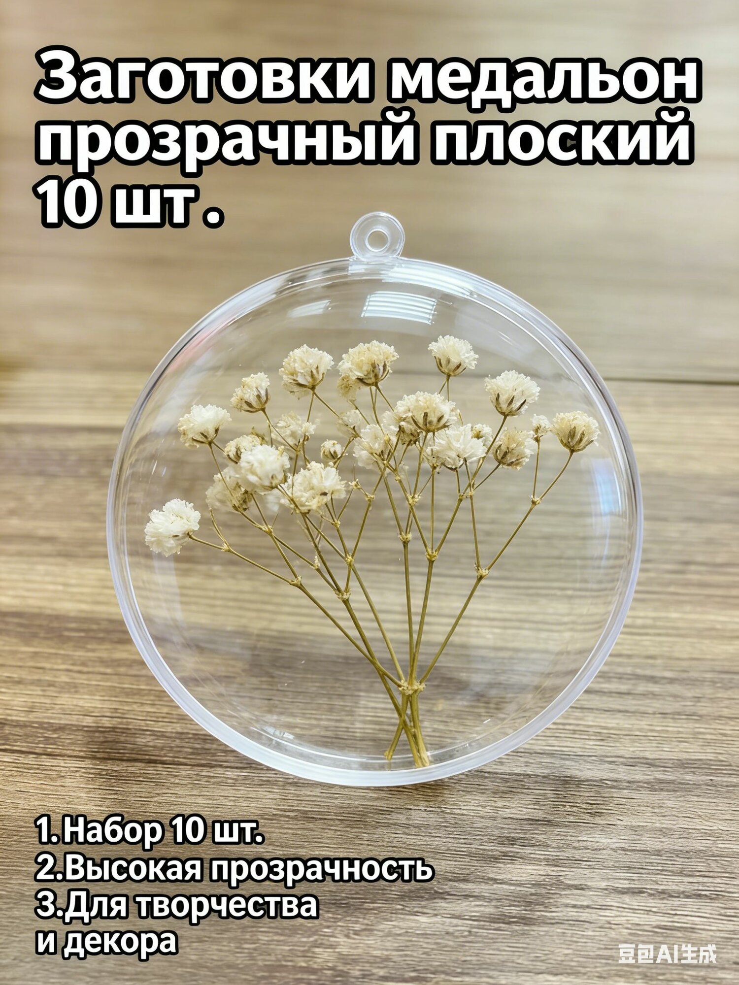 Заготовки медальон прозрачный плоский 10 шт