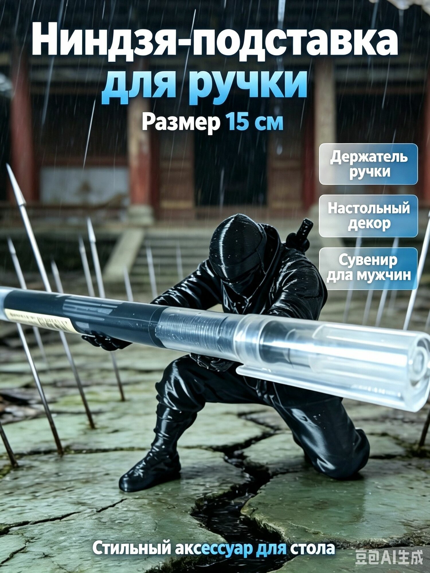 Держатель для ручки большая фигурка Ниндзя 15,7 см, настольная подставкаорганайзер, декор для рабочего стола