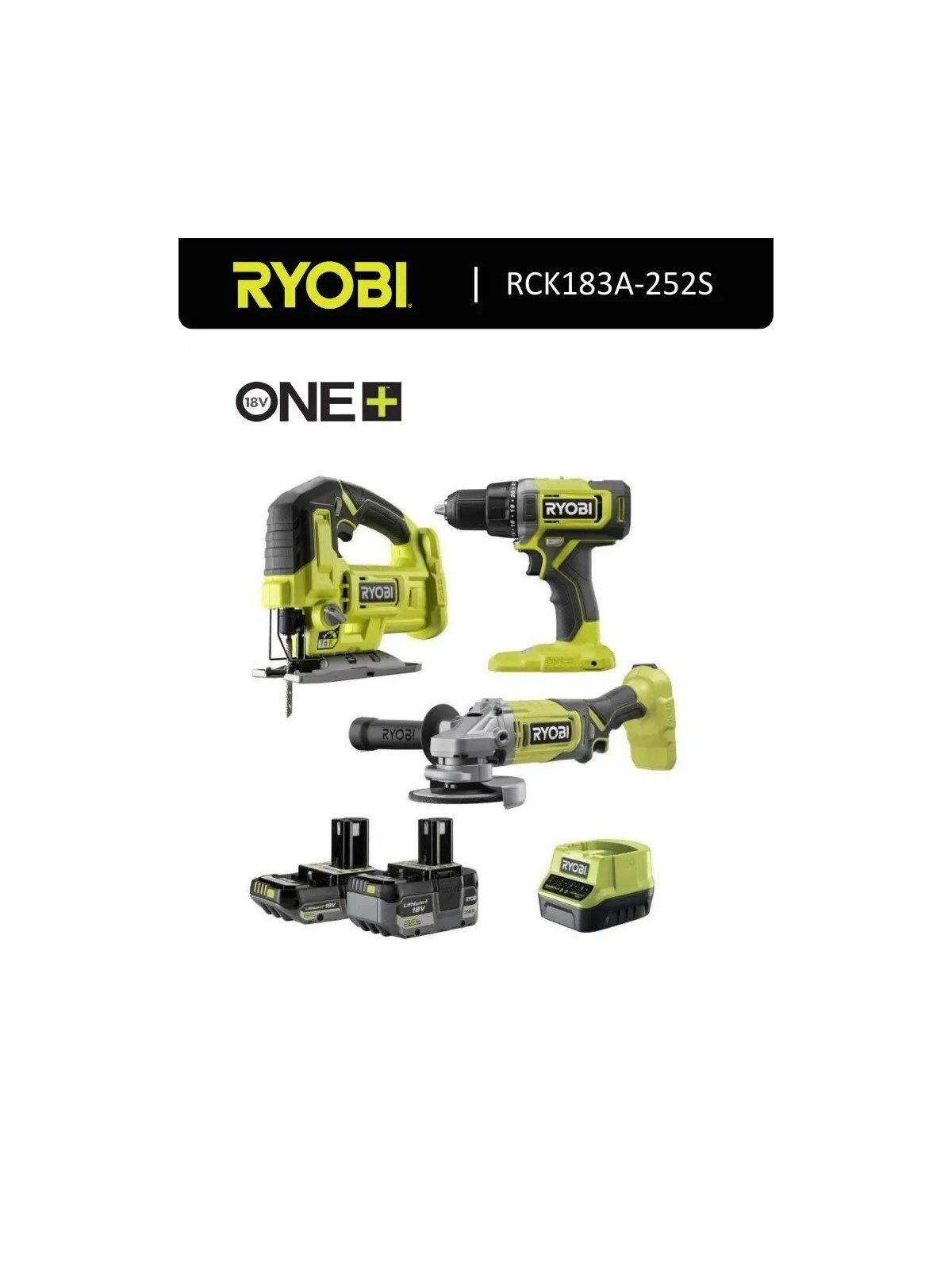 Аккумуляторный 3-компонентный комбинированный набор Ryobi RCK183A-252S 18V ONE+ (шуруповерт + лобзик + шлифовальная машина) 2 акк х 2,0Ач + 5,0Ач, арт. 5133005714