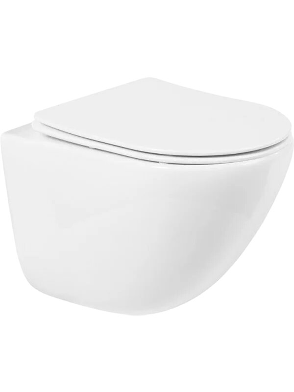 Унитаз подвесной AZUMA Primavera AZU-093T-UR3 с микролифтом, безободковый, без бачка, антивсплеск, фарфоровый, белый, глянцевый, овальный, сиденье для унитаза в комплекте