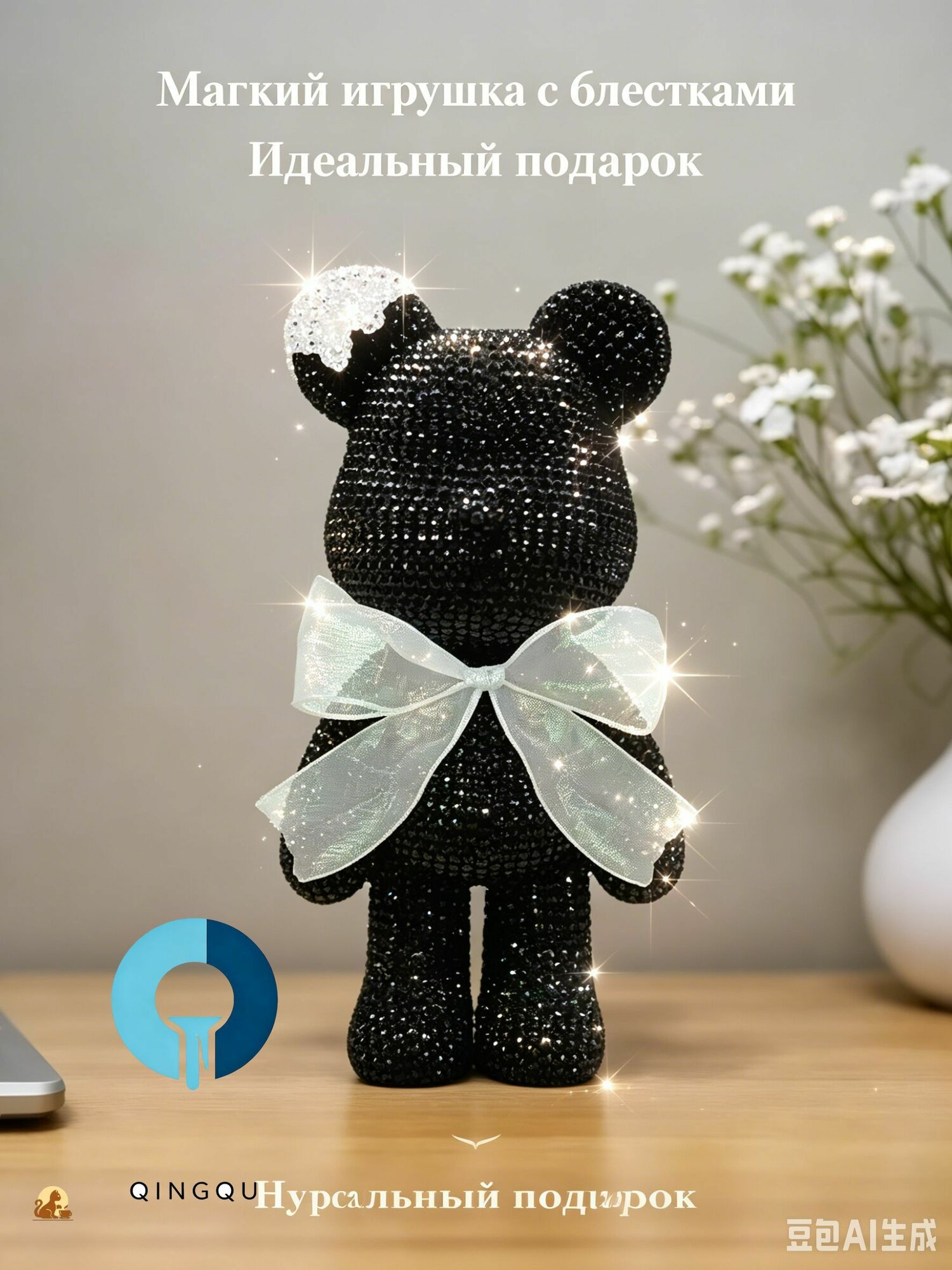 Набор для творчества / "Бриллиантовый мишка, 21 см / Алмазная мозаика на фигурке, розовый, 1