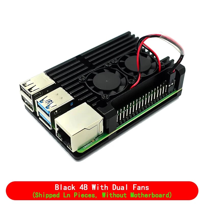 Алюминиевый корпус для Raspberry Pi 4 3 Model B 3B Plus с двойным охлаждающим вентилятором, металлический корпус для модели RPI Raspberry Pi 4 3
