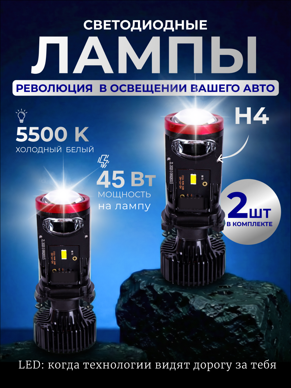 Лед лампы H4 Y7D автомобильные с линзой bi-led