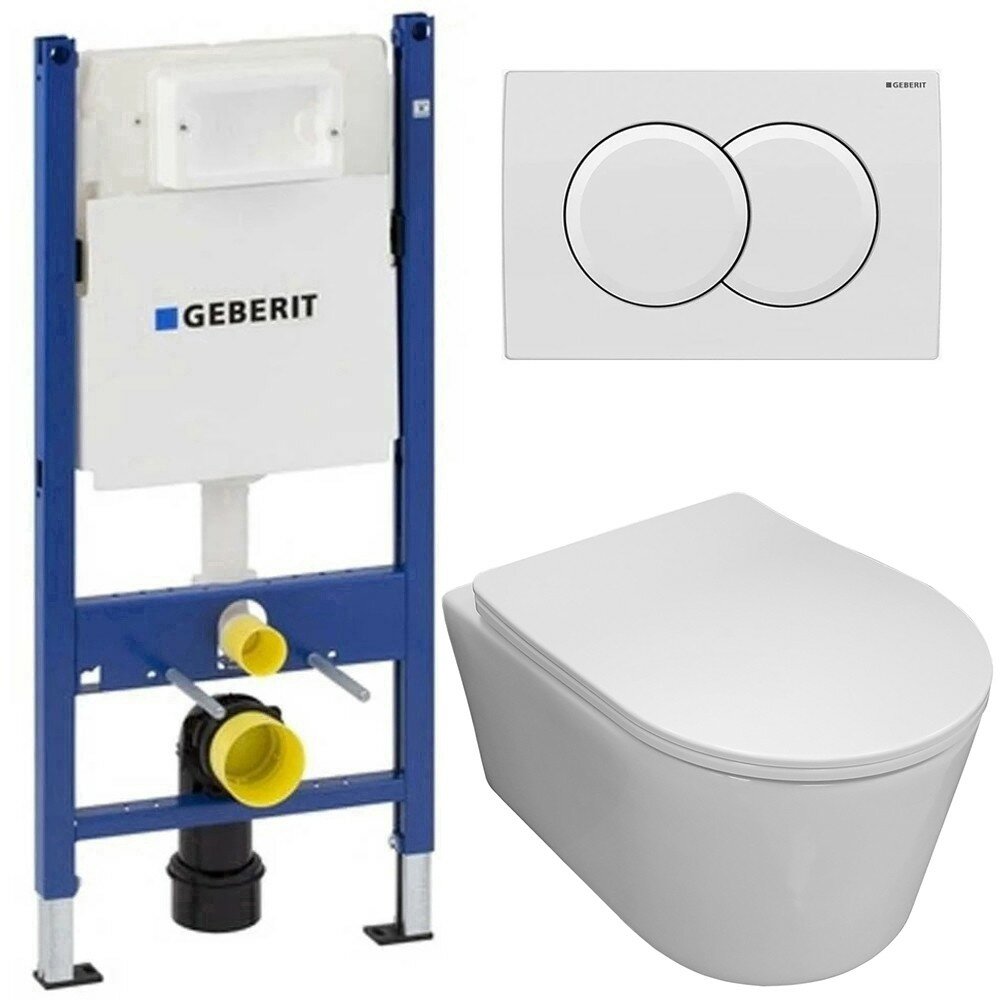 Инсталляция Geberit 111.154.11.1 + кнопка смыва Delta01 115.107.11.1 + унитаз Bloomix Ultra MD1204T/UF3 безободковый торнадо с сиденьем
